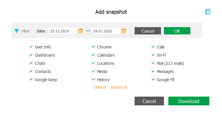 Google account snapshots